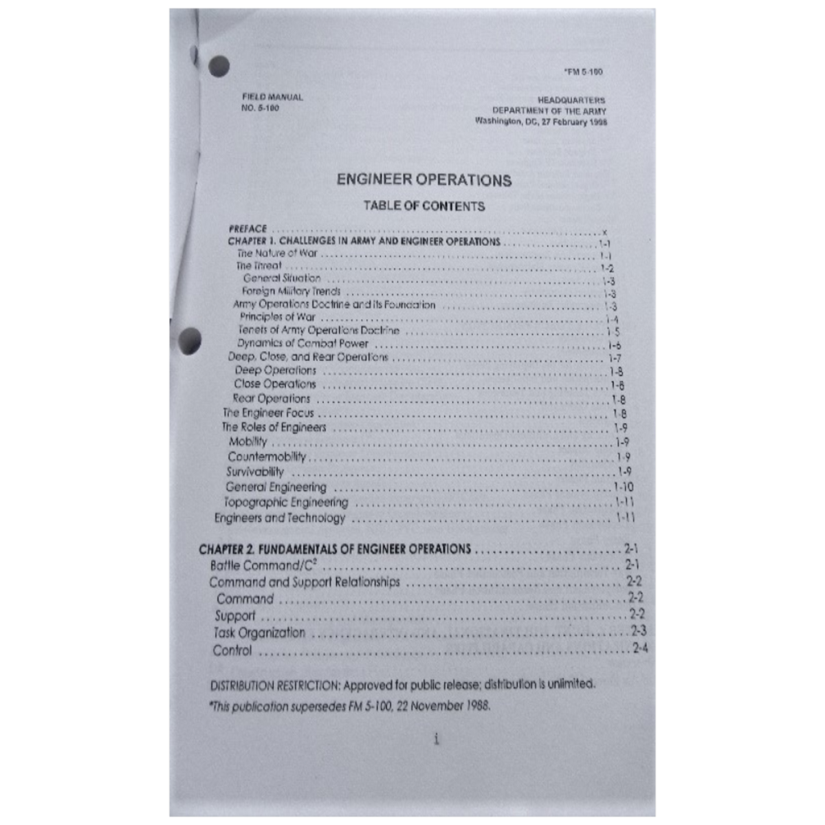 Military Book Engineer Operations Army Field Manual FM 5-100| Pigeon ...