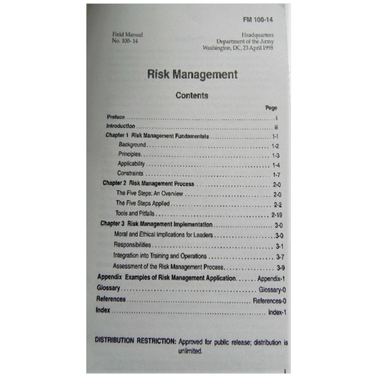 Military Book Risk Management Army Manual FM 100-14| Pigeon Post ...
