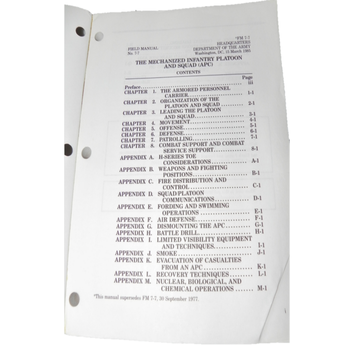 Military Book The Mechanized Infantry Platoon and Squad (APC) FM-7-7 ...